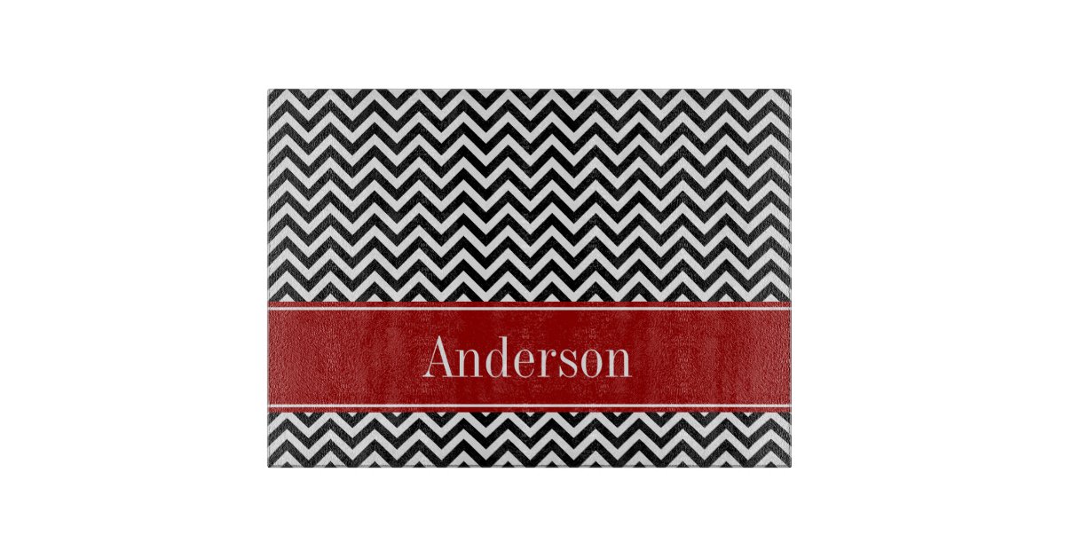 Black and Red Chevron Pattern Personalized Cutting Board | Zazzle