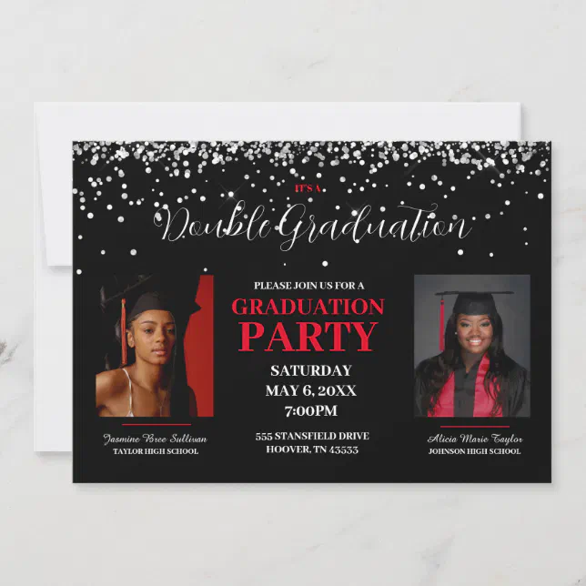 Black and Red Double Graduation Invitation | Zazzle