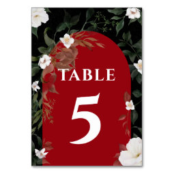 Black and Red Elegant White Floral Wedding Table Number | Zazzle