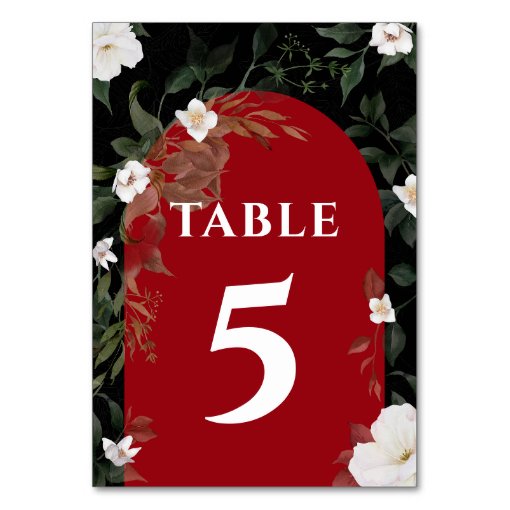 Black and Red Elegant White Floral Wedding Table Number | Zazzle