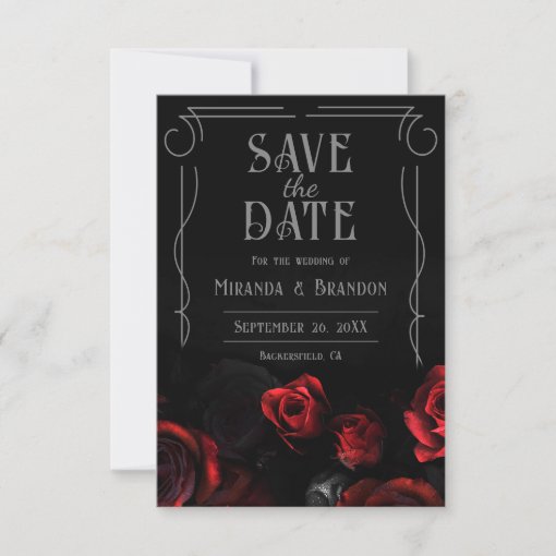 Black and Red Floral Wedding Save the Date Card | Zazzle