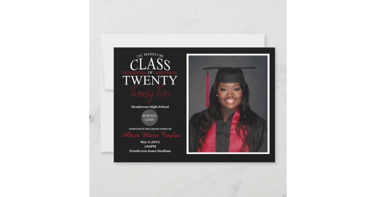 Black and Red Graduation Invitation with Photo | Zazzle