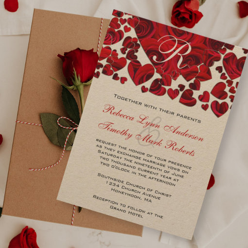 Black and Red Heart Roses Wedding Invitation | Zazzle