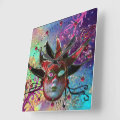 BLACK AND RED JESTER MASK Blue Masquerade Party Square Wall Clock | Zazzle