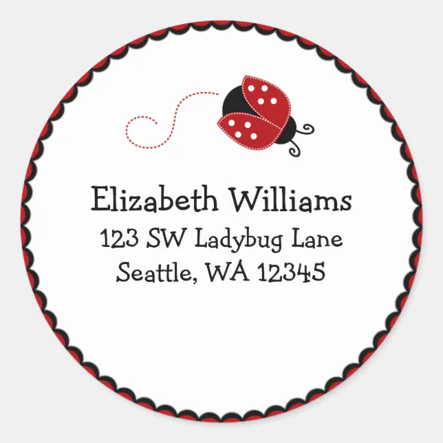 Black and Red Ladybug Round Address Sticker Label | Zazzle