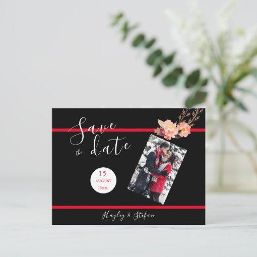 Black And Red Modern Wedding Save The Date Photo Invitation Postcard ...