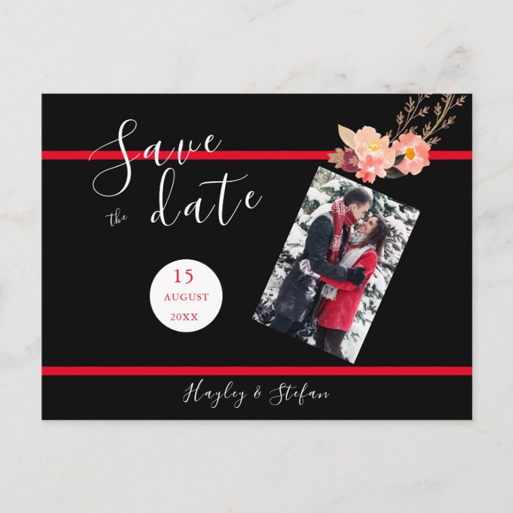Black And Red Modern Wedding Save The Date Photo Invitation Postcard ...