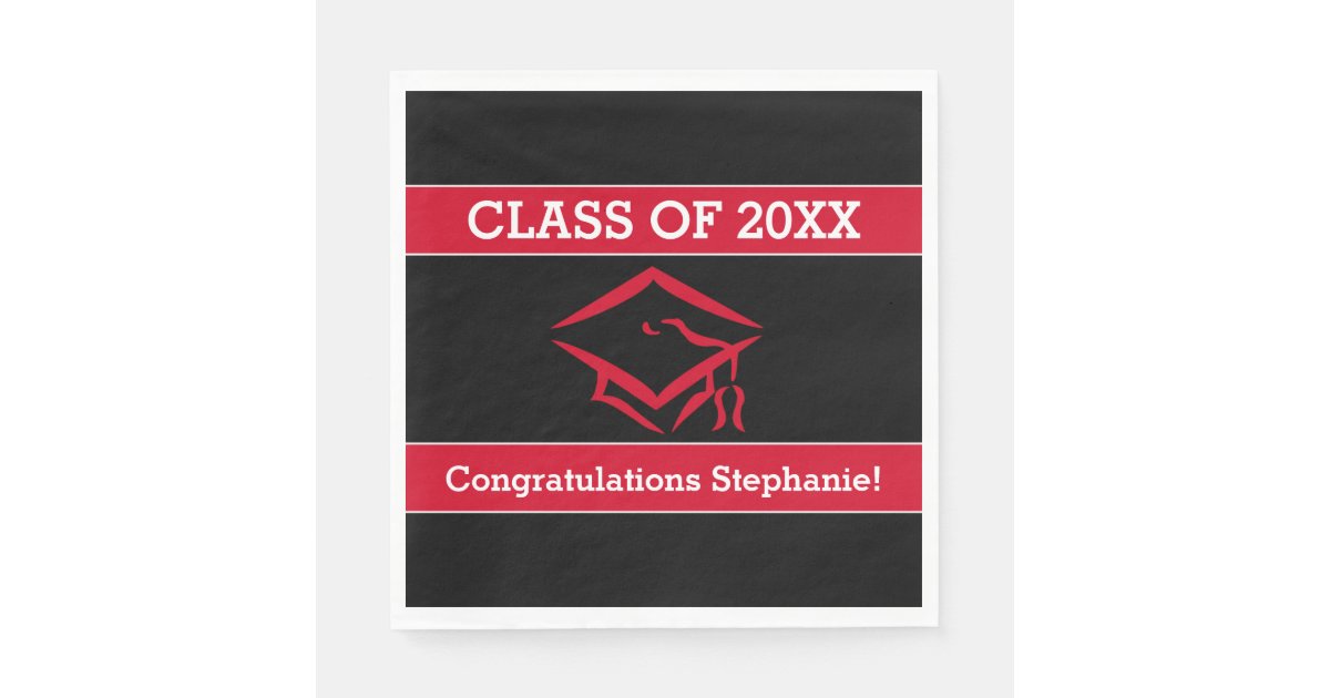 Black and Red Mortarboard Graduation Party Paper Napkins | Zazzle