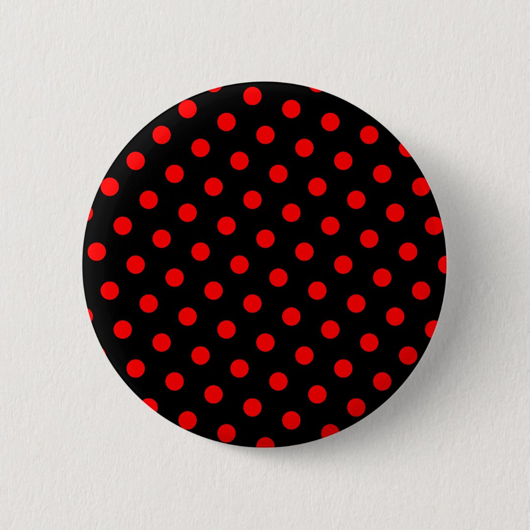 Black and Red Polka Dots Button | Zazzle