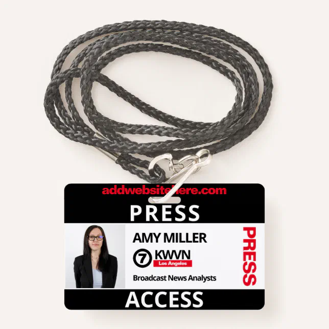 Black and Red Press Pass Custom Name Employee Badge | Zazzle