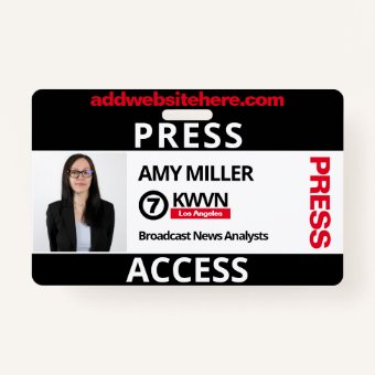Black and Red Press Pass Custom Name Employee Badge | Zazzle