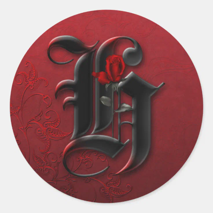 Black and Red Rose Monogram H Sticker | Zazzle