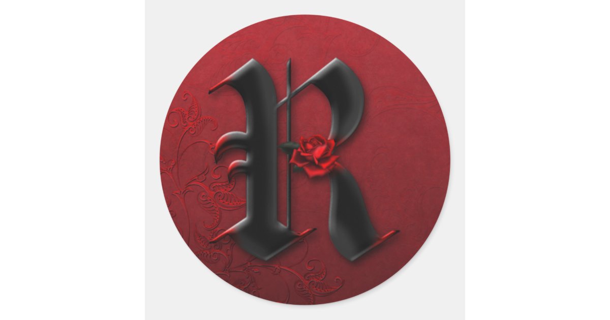 Black and Red Rose Monogram R Sticker | Zazzle