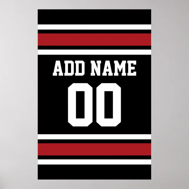 Black and Red Sports Jersey Custom Name Number Poster | Zazzle
