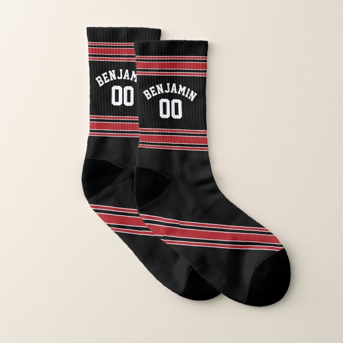 Black and Red Sports Jersey Custom Name Number Socks | Zazzle.com
