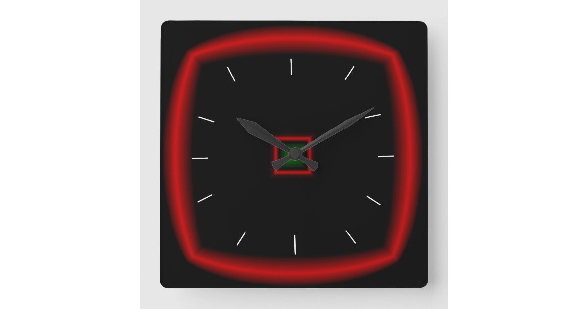 Black and Red > Square Clock | Zazzle
