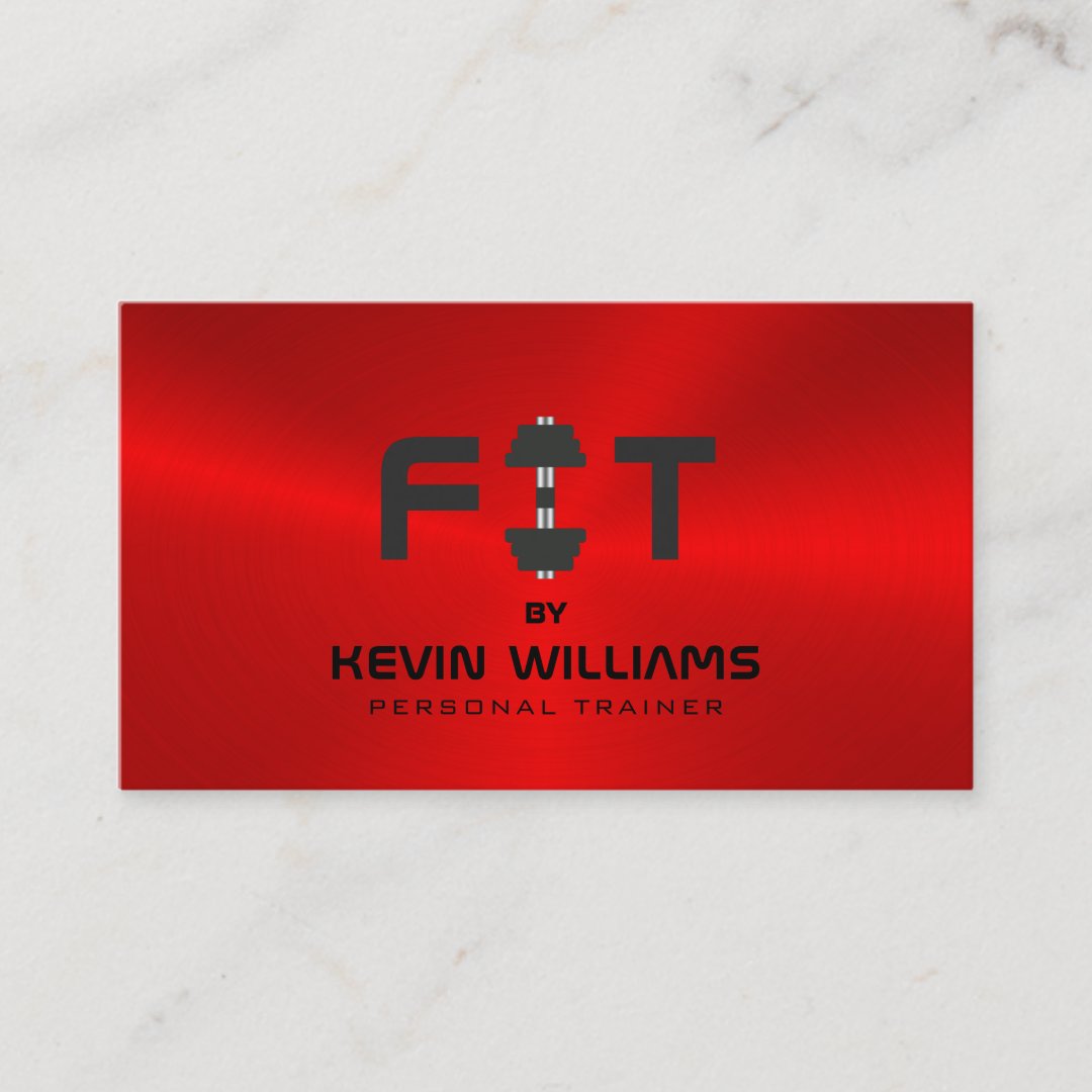 Black and red steel background fitness trainer business card | Zazzle