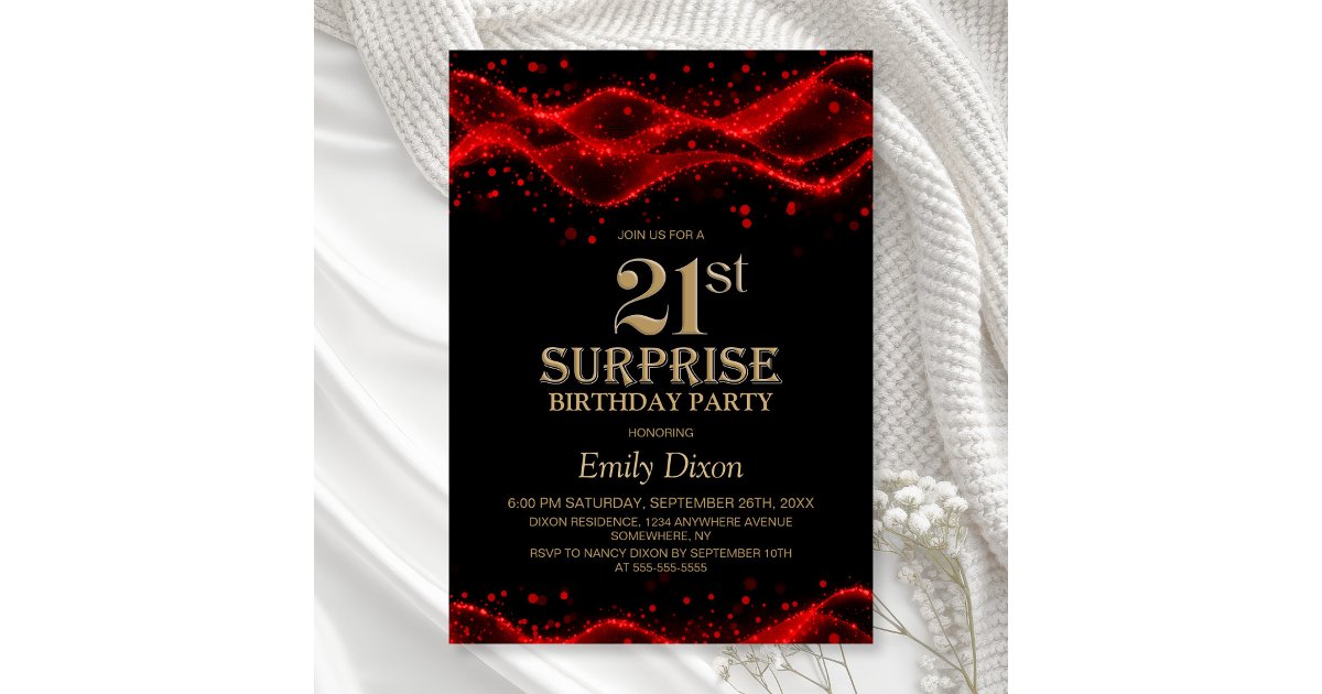 Black and Red Surprise 21st Birthday Party Invitation | Zazzle
