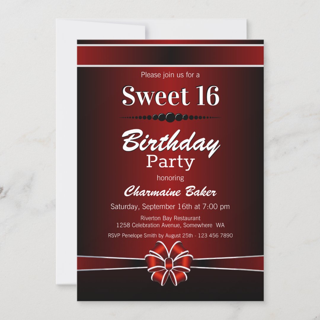 Black and Red Sweet 16 Birthday Party Invitation | Zazzle
