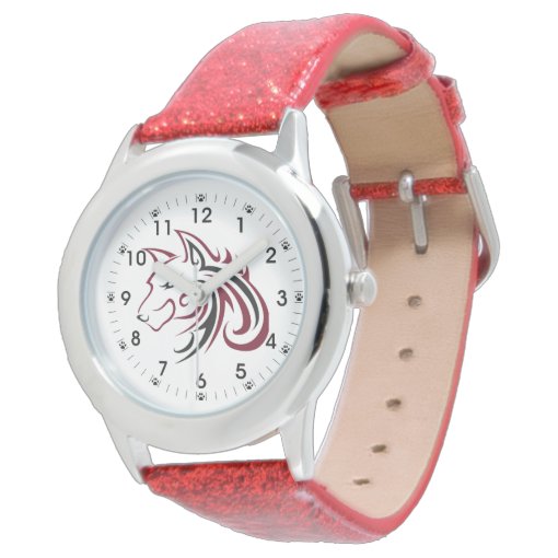 Black and Red Wolf Head w Paw Print Watch Face | Zazzle