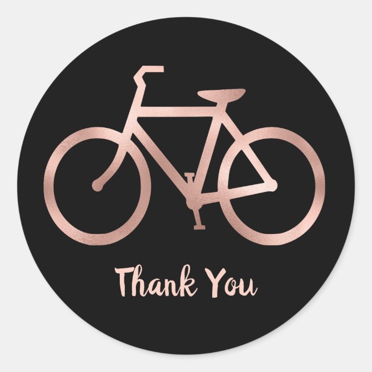 Black and Rose Gold Bicycle Thank You Classic Round Sticker | Zazzle