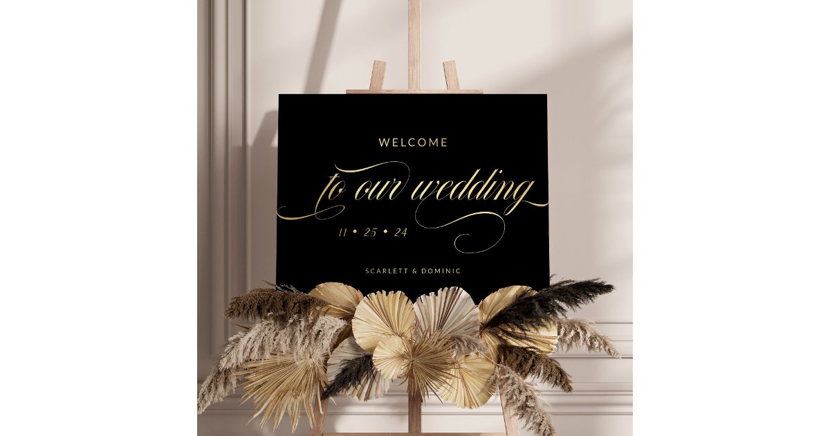 Black and Shiny Calligraphy Wedding Welcome Sign | Zazzle