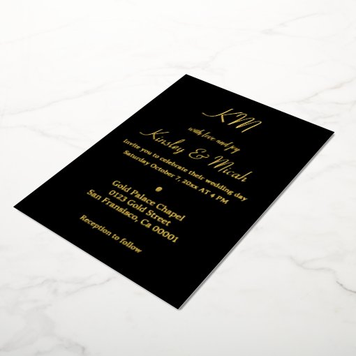Black and Shiny Wedding Foil Invitation | Zazzle