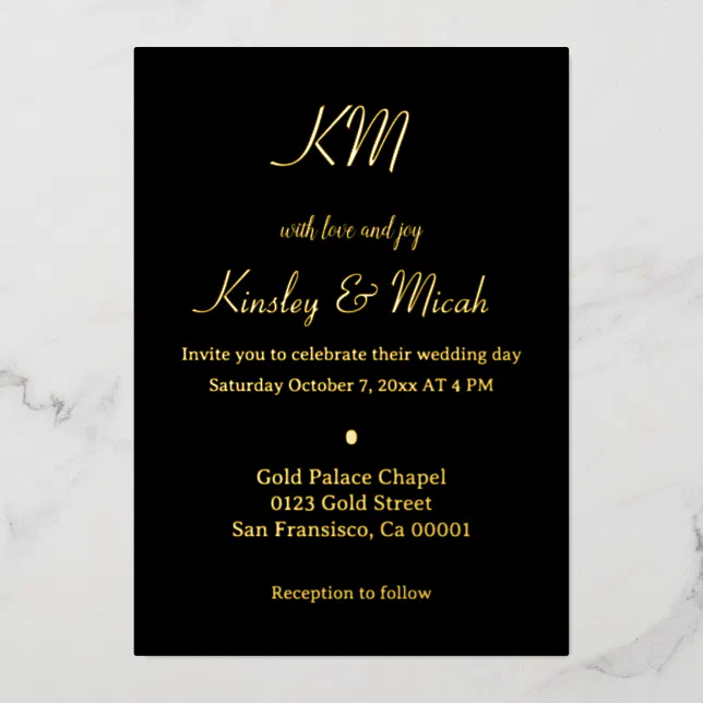 Black and Shiny Wedding Foil Invitation | Zazzle