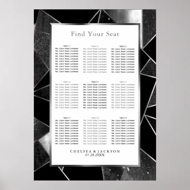 Black and Silver Abstract - Seating Chart (9) | Zazzle