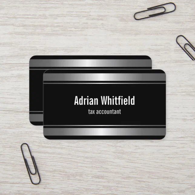 Black and Silver Bar Borders Horizontal Accountant Business Card | Zazzle