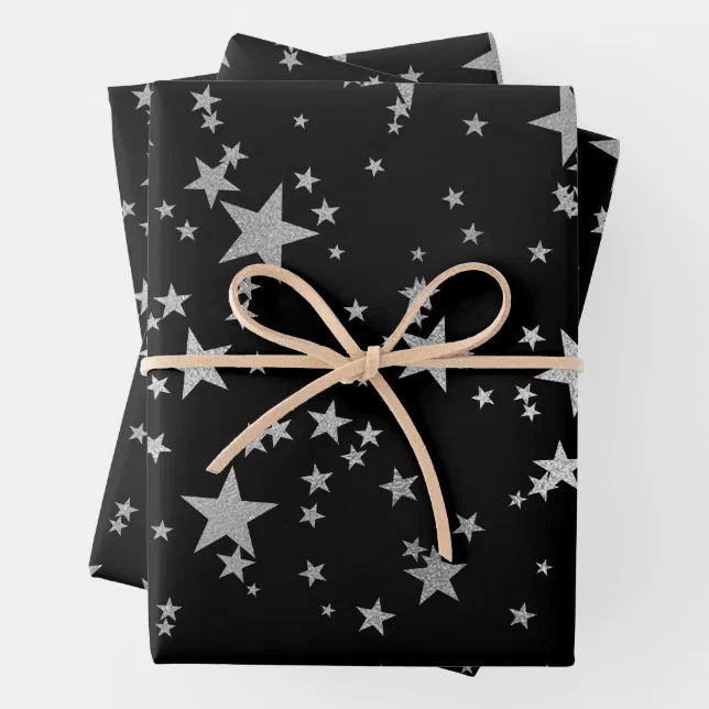 Black and Silver Celestial Star Wrapping Paper | Zazzle