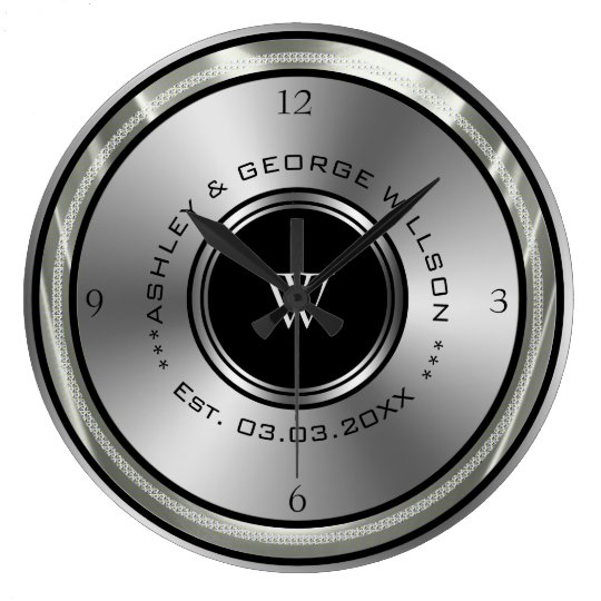 Black And Silver Circle Large Clock | Zazzle.com