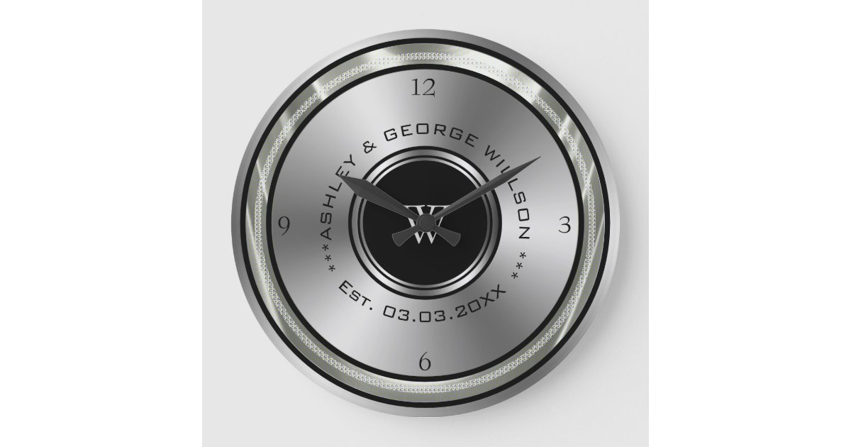 Black And Silver Circle Large Clock | Zazzle