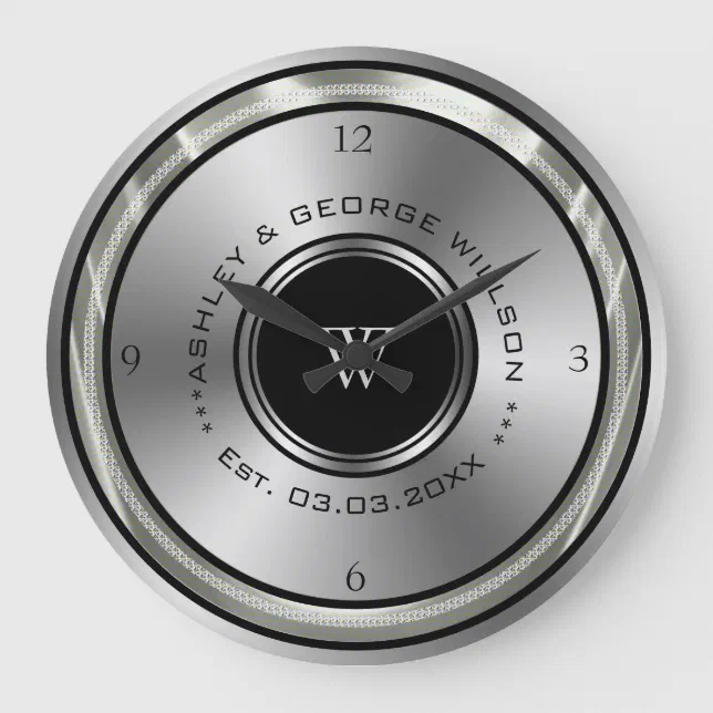 Black And Silver Circle Large Clock | Zazzle