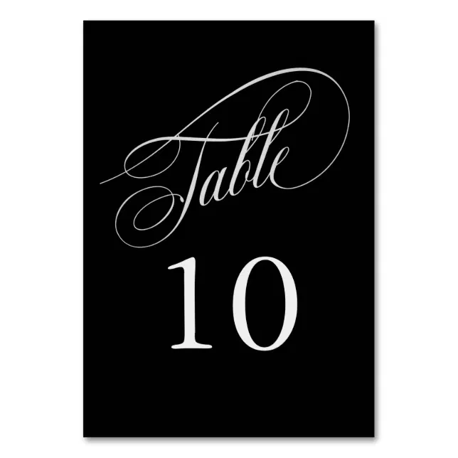 Black and Silver Elegant Calligraphy Table Numbers | Zazzle