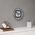 Black And Silver Glitter Round Clock | Zazzle