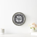 Black And Silver Glitter Round Clock | Zazzle