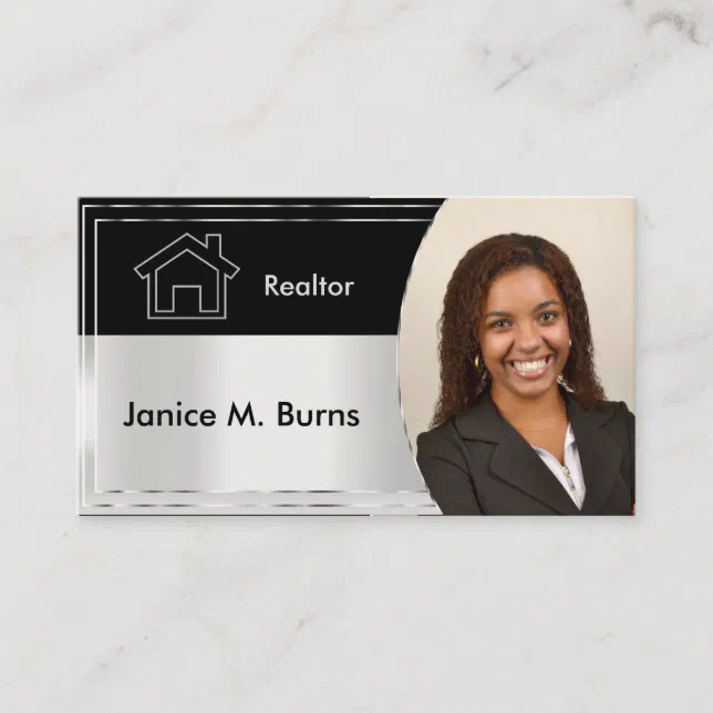 Black and Silver Gray Realtor Photo Design Business Card | Zazzle
