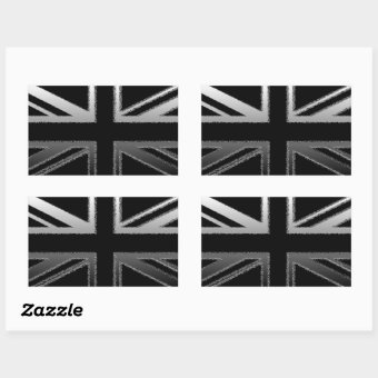Black and Silver Gray Union Jack Flag Rectangular Sticker | Zazzle