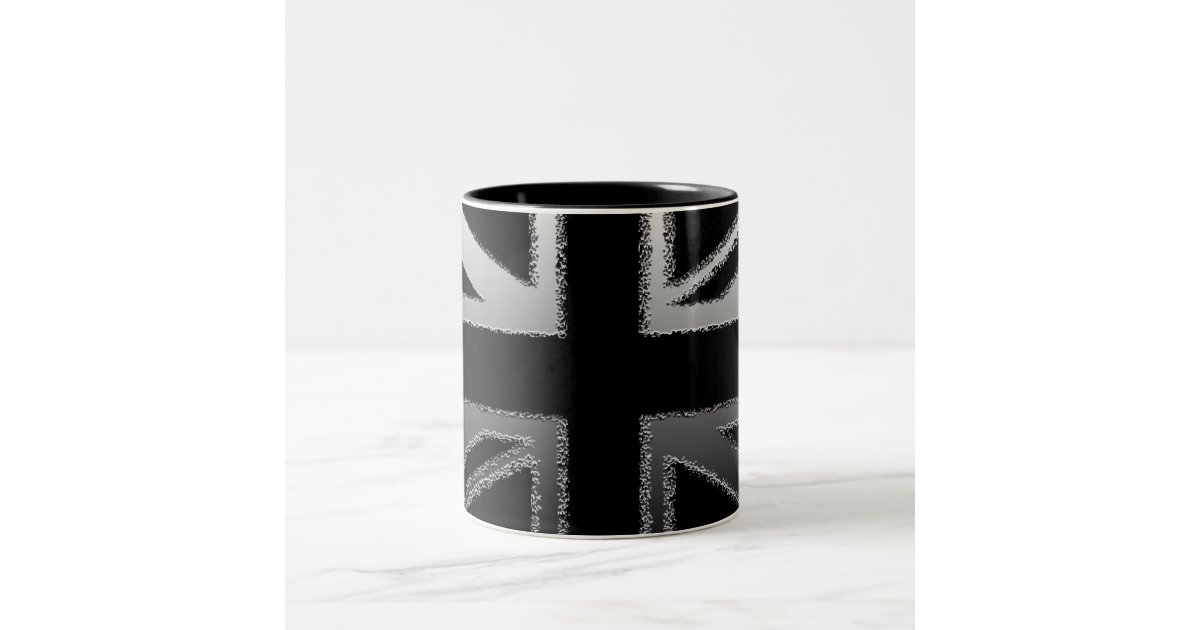 Black and Silver Gray Union jack Flag Two-Tone Coffee Mug | Zazzle