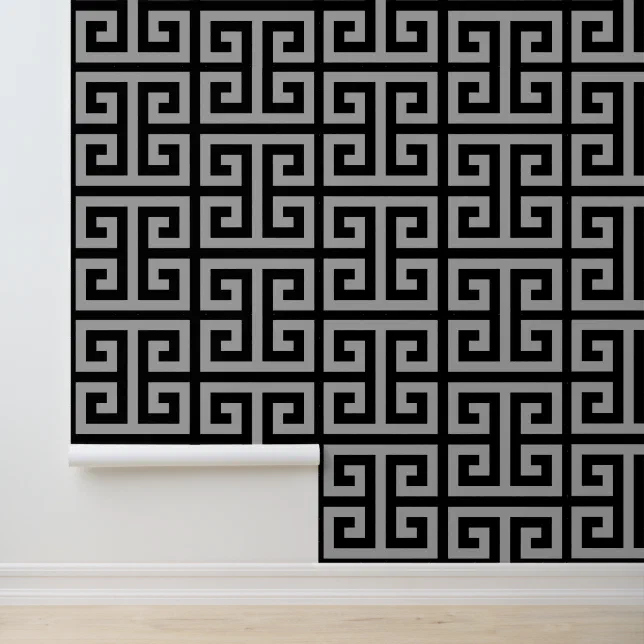 Black and Silver Grey Large Greek Key Wallpaper | Zazzle