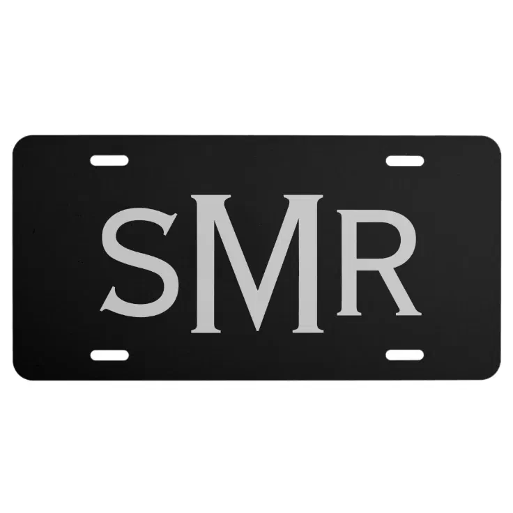 Black and Silver | Men's Monogrammed License Plate | Zazzle