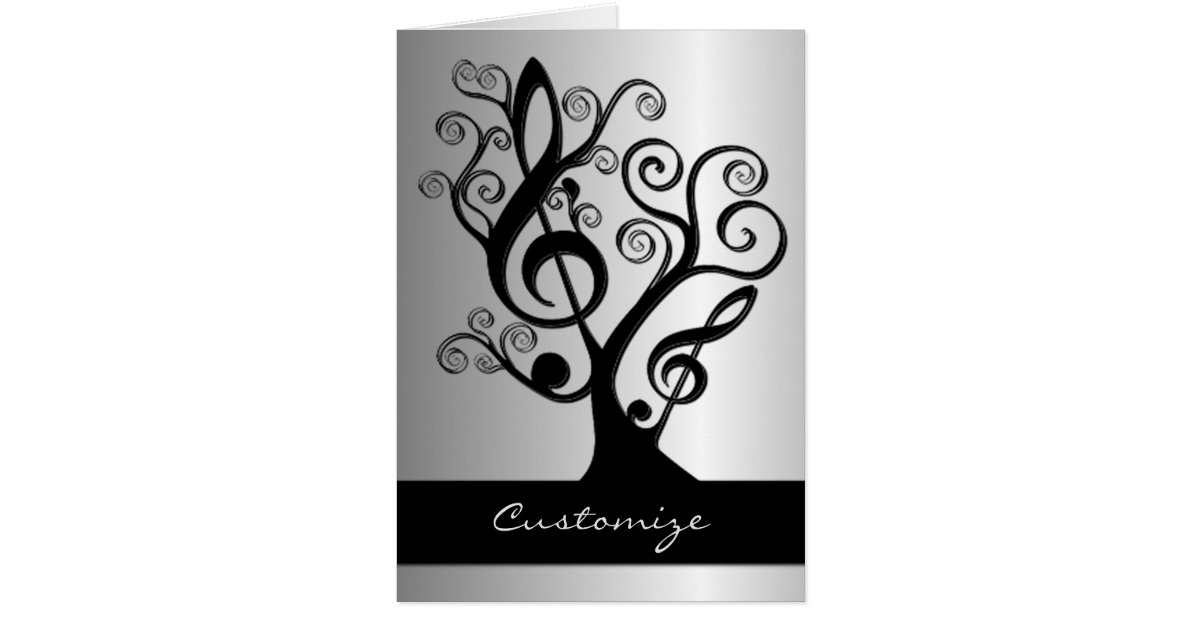 Black and Silver Music Treble Clef Tree Card | Zazzle
