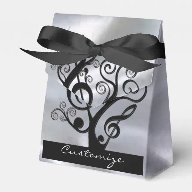 Black and Silver Music Treble Clef Tree Favor Box | Zazzle