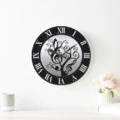Black and Silver Music Treble Clef Tree Wall Clock | Zazzle