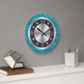 Black And Silver Numbers Turquoise Blue Glitter Large Clock | Zazzle