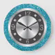 Black And Silver Numbers Turquoise Blue Glitter Large Clock | Zazzle