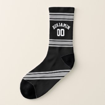 Black and Silver Sports Jersey Custom Name Number Socks | Zazzle