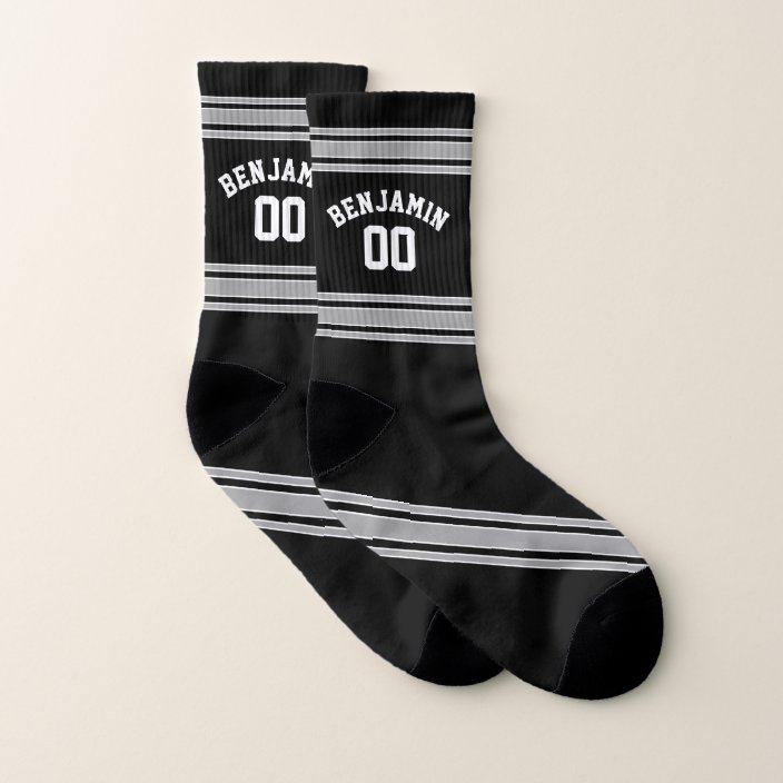 Black and Silver Sports Jersey Custom Name Number Socks | Zazzle.com