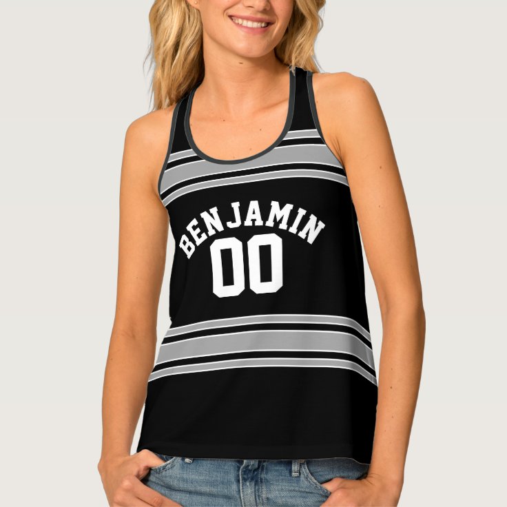 Black and Silver Sports Jersey Custom Name Number Tank Top | Zazzle